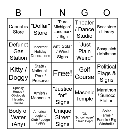 Start End Bingo Card