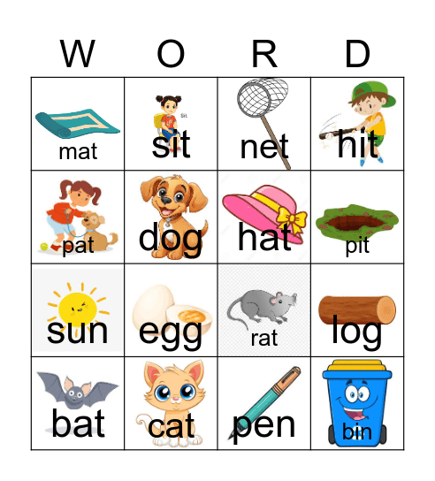 CVC words Bingo Card