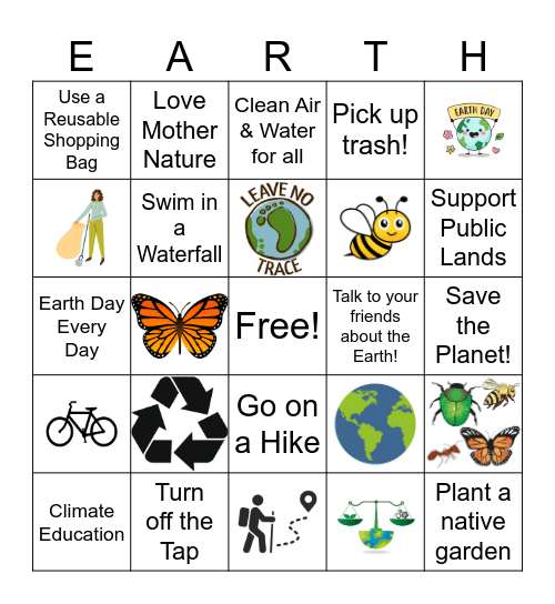 Environmental Action Earth Day! Bingo Card