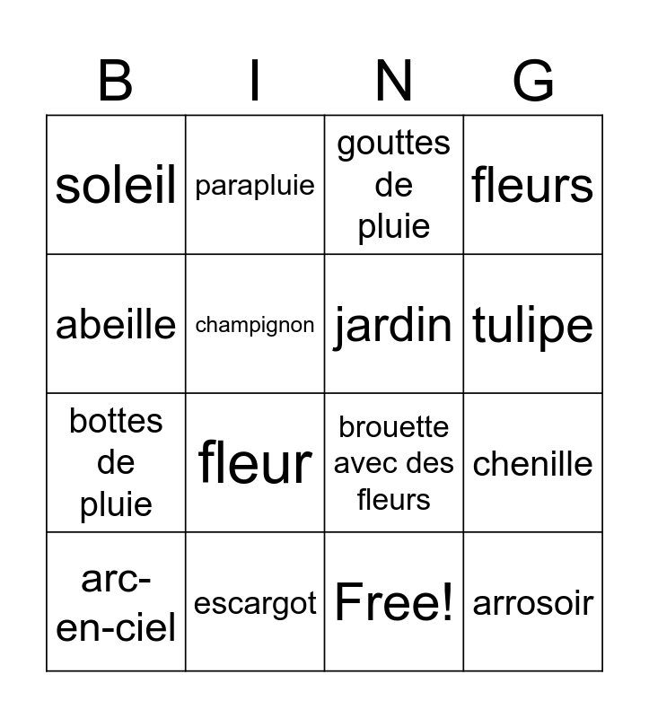 Le Printemps Bingo Card