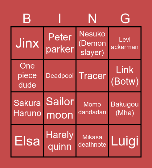 Comic. Con Bingo Card