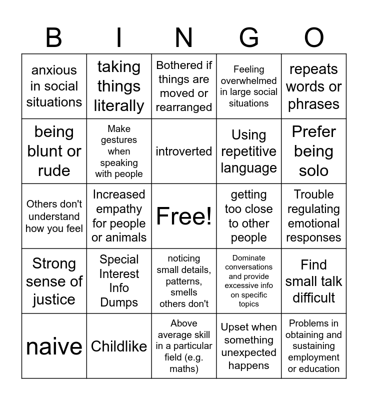 Autism Bingo Card