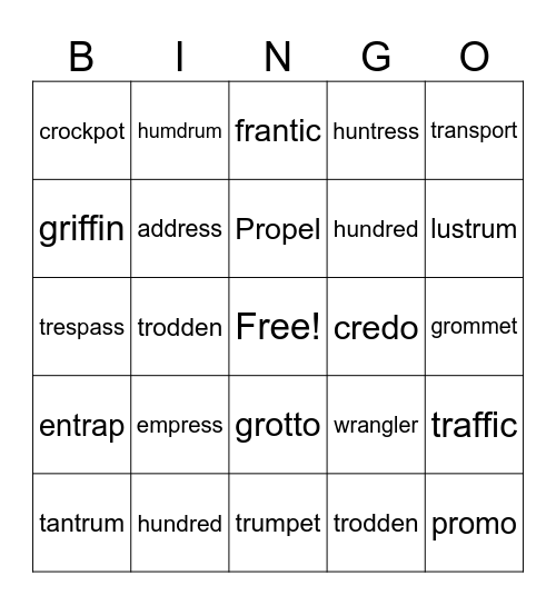 Two-Consonant Beginning R Blends Bingo Card