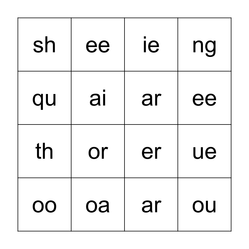 Jolly Phonics Bingo Card
