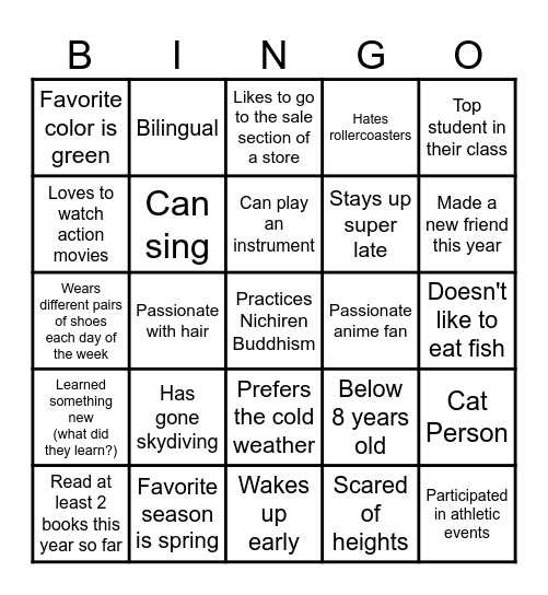 Human Bingo Card