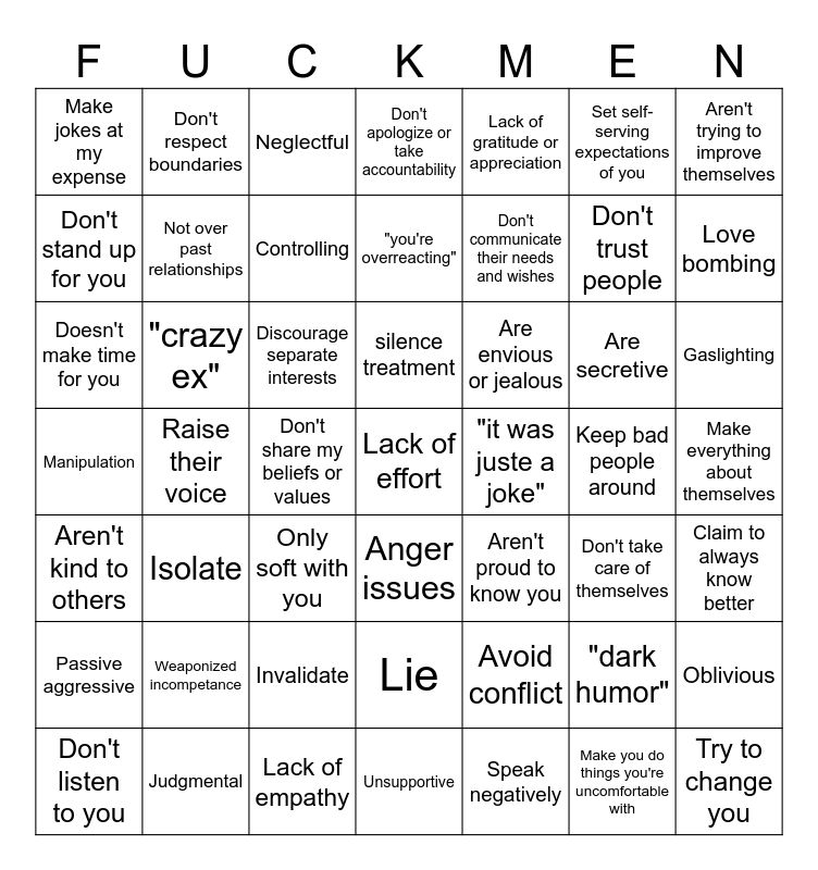 Red flags bingo in men Bingo Card