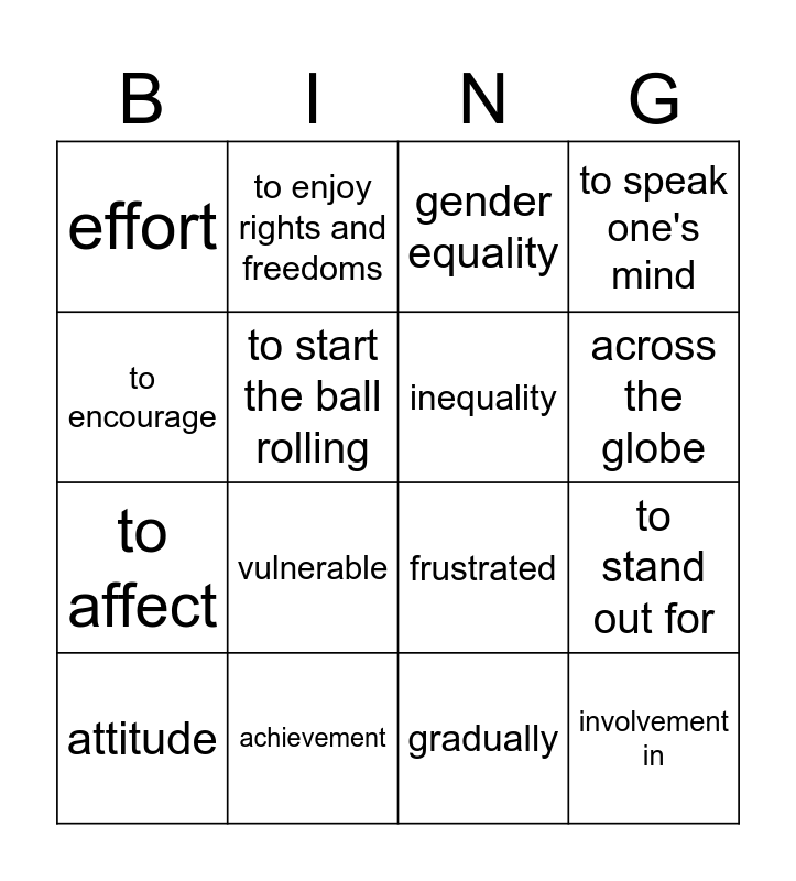 Gender equality and women's rights Bingo Card