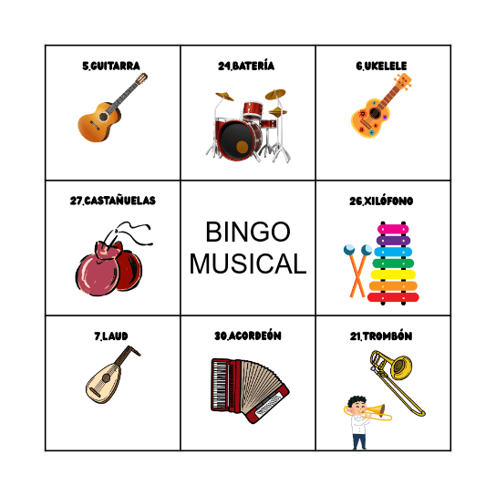 Bingo Musical 30instruments Bingo Card