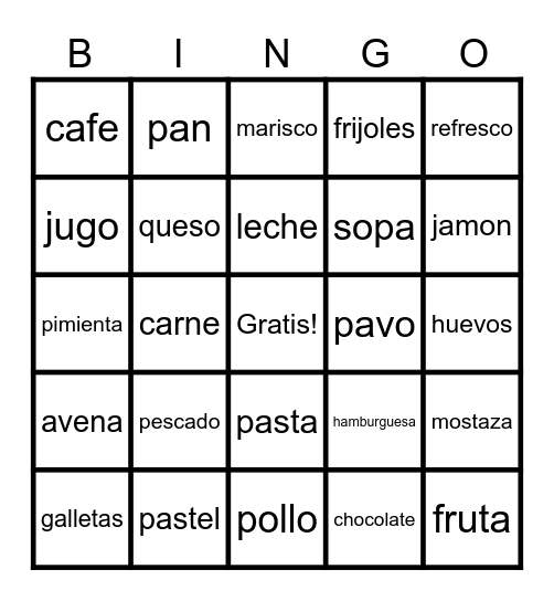 La Comida Bingo Card