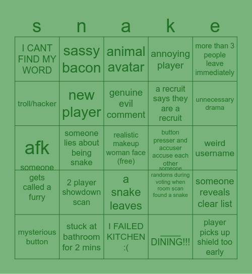 snake-o Bingo Card