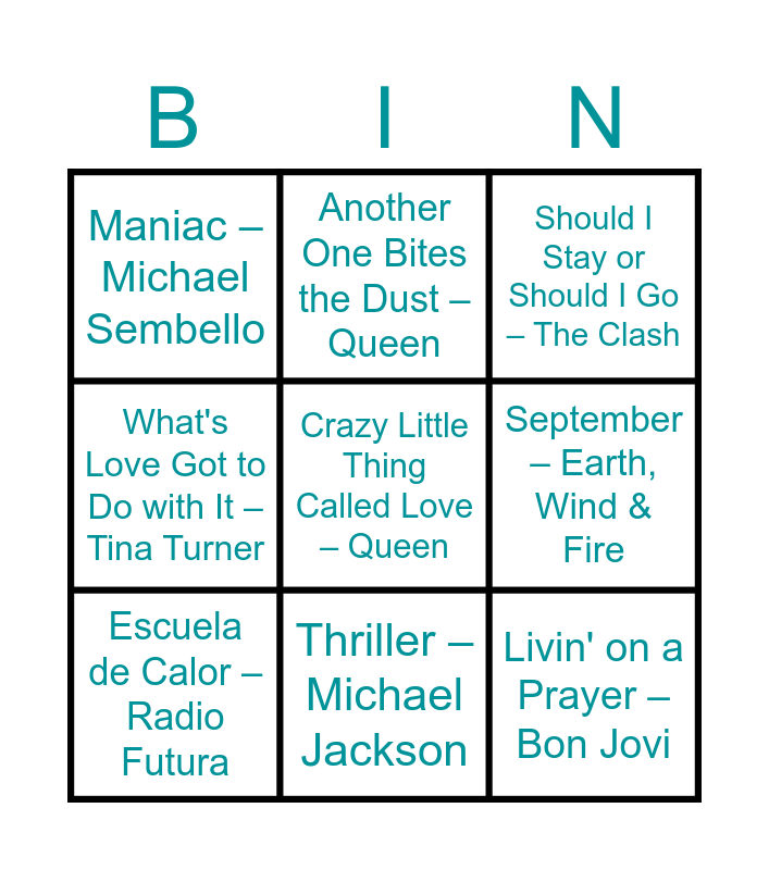 80s Bingo Card