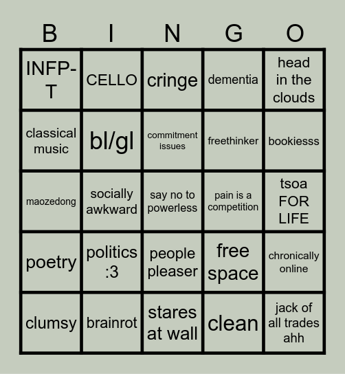 kinnie bingo Card