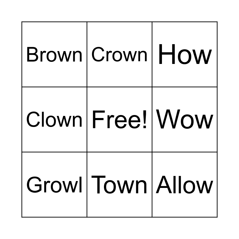 DIPHTHONGS BINGO Card