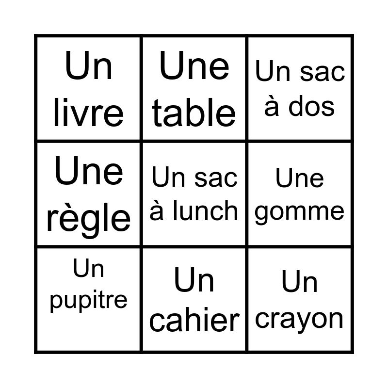 L'école: Dans la salle de classe Bingo Card