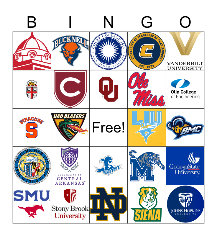 College Email Bingo Card