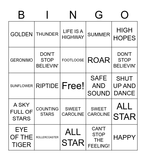SINGO Bingo Card