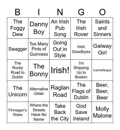 St Patrick's Day Bingo Card