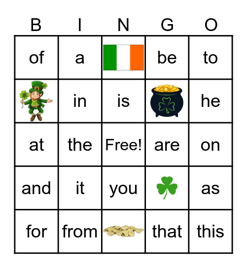 Saint Patrick's Day Bingo Card