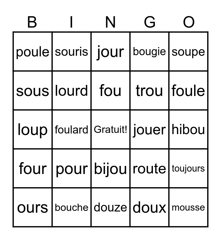 Le son OU Bingo Card