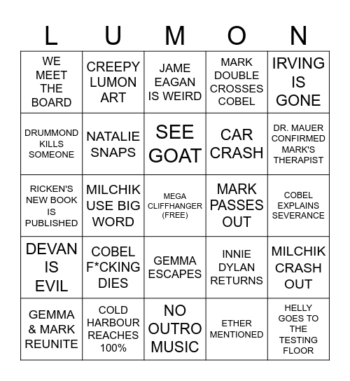 SEVERANCE SEASON 2 FINALE BINGO Card
