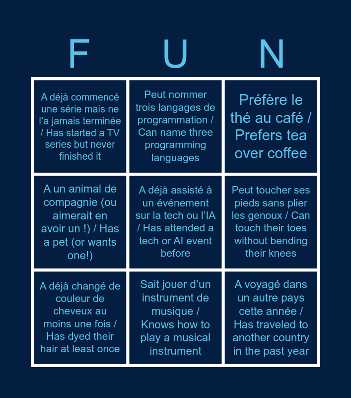 🎲 Trouve quelqu’un qui… / Find Someone Who… Bingo Card