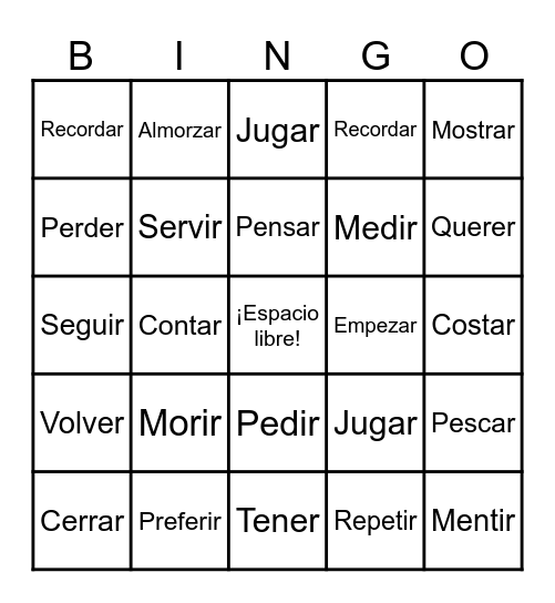 Los verbos que cambian de raíz ("Boot" Verbs) Bingo Card