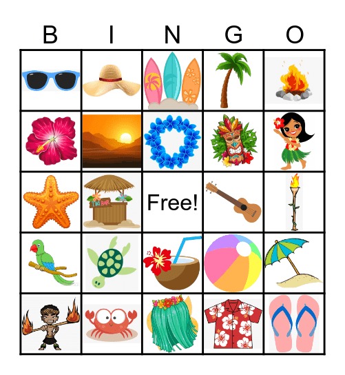 Hawaiian Day Bingo Card