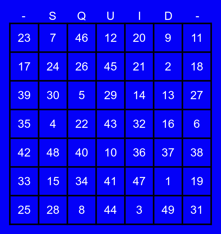 SQUID GAME Bingo Card