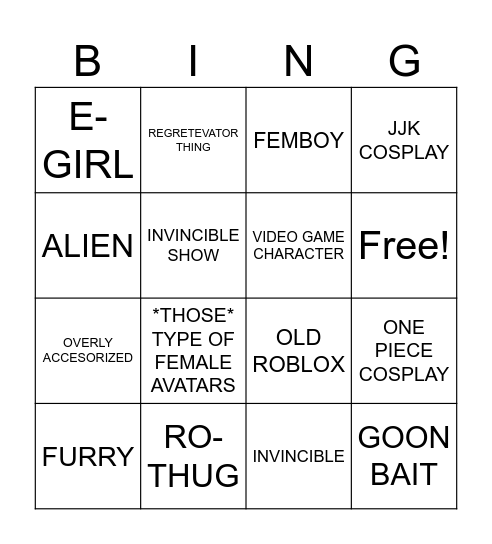 JJS AVATAR BINGO Card