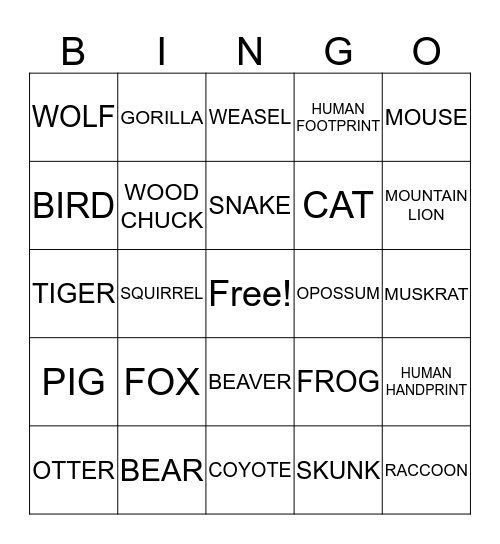 ANIMAL TRACKS Bingo Card
