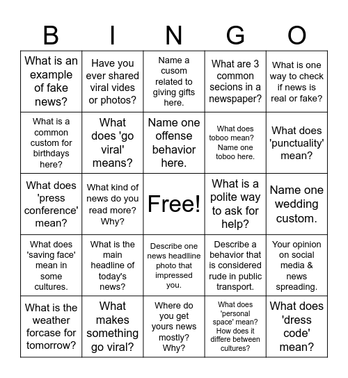 Customs News Bingo Card Customs News Bingo Card