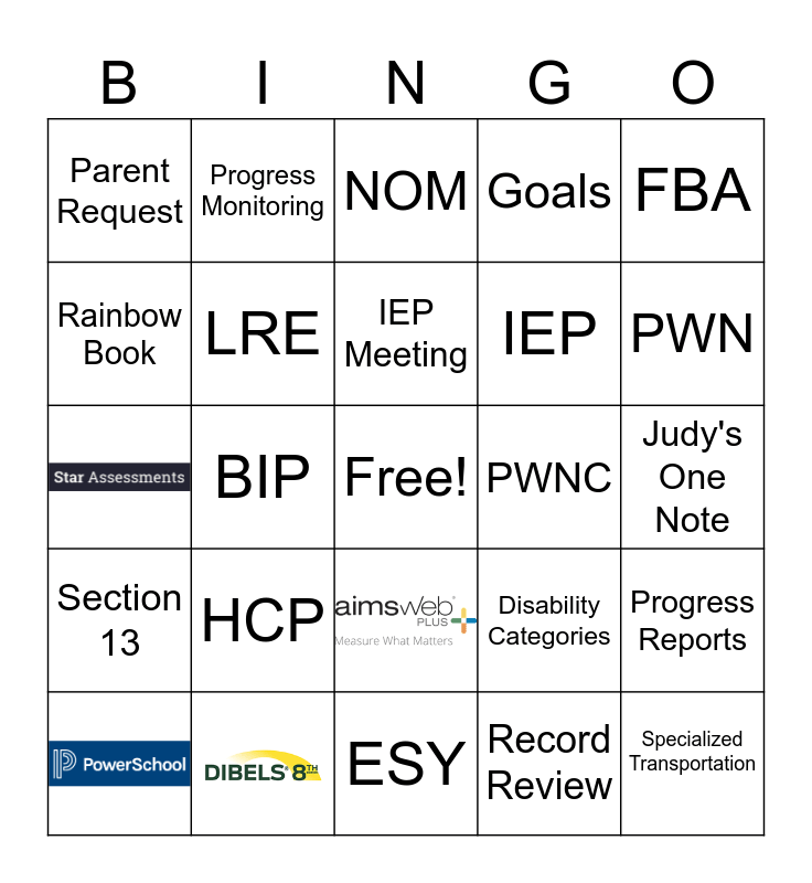 Special Education Bingo Card