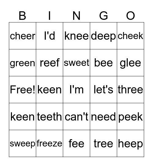 Vowel Digraph ee Bingo Card