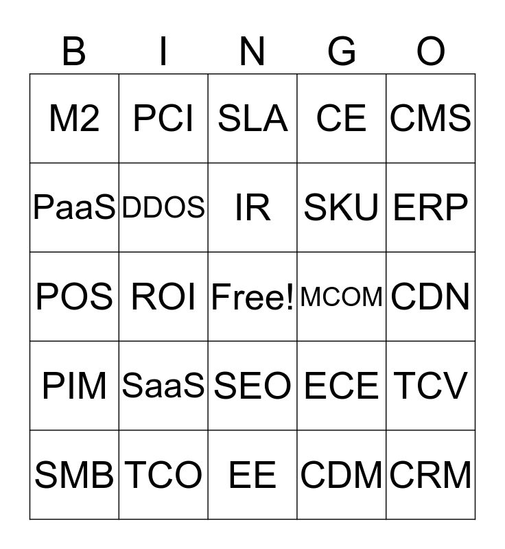 Quick Start Acronym Bingo Card