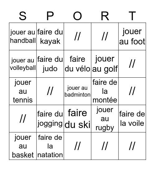 FAIRE DU SPORT Bingo Card