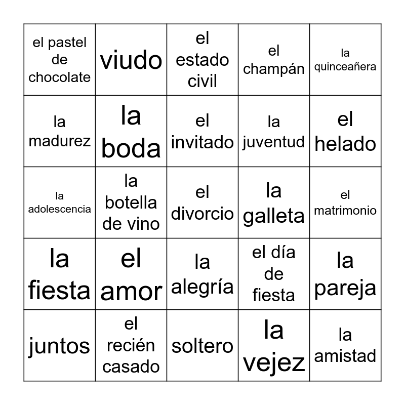 LOTERÍA: Las fiestas y las celebraciones Bingo Card