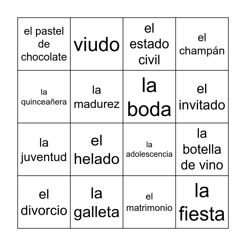 LOTERÍA: Las fiestas y las celebraciones Bingo Card