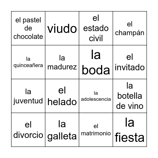 LOTERÍA: Las fiestas y las celebraciones Bingo Card