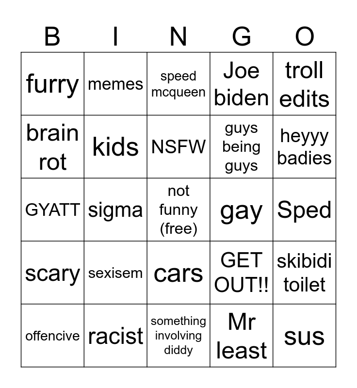 BRAIN ROT Bingo Card