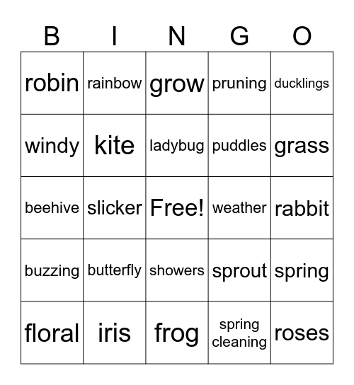 First Day of Spring Bingo Card