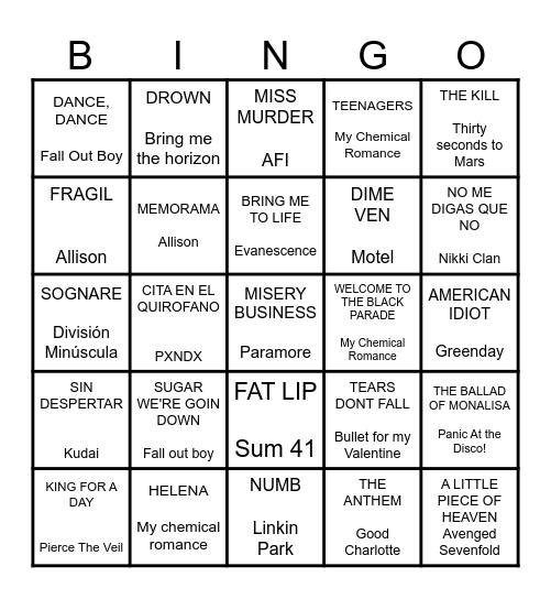 BINGO MUSICAL Bingo Card