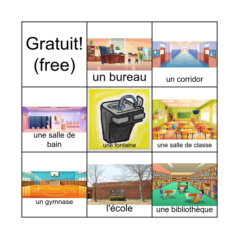 L'école - Les endroits Bingo Card