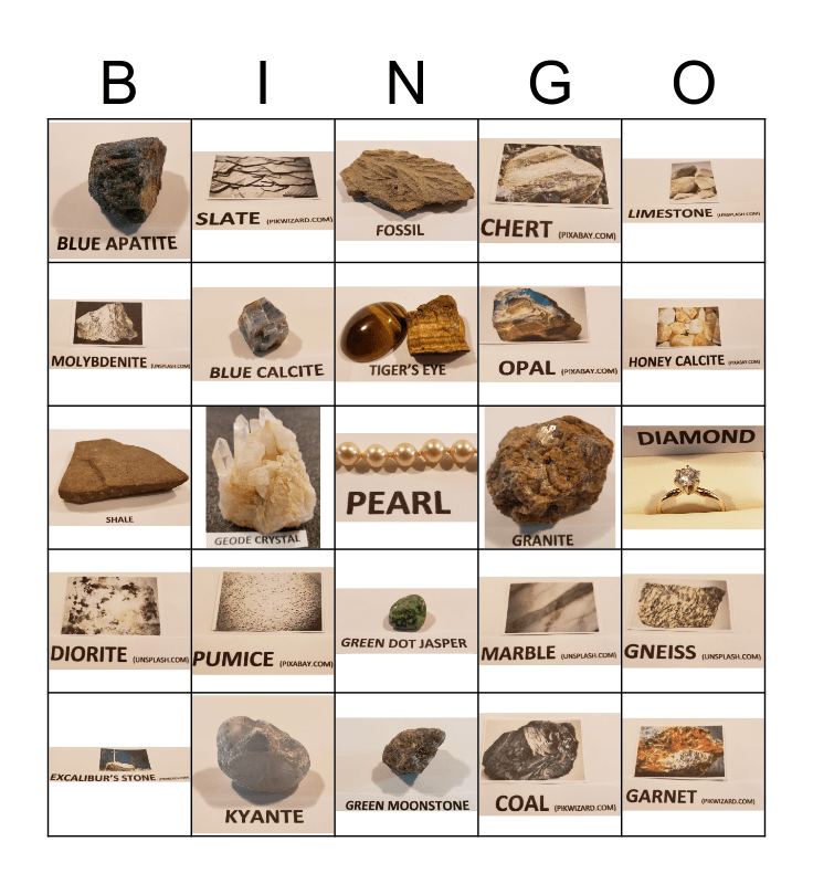Rocks & Minerals Birthday Bingo! Bingo Card