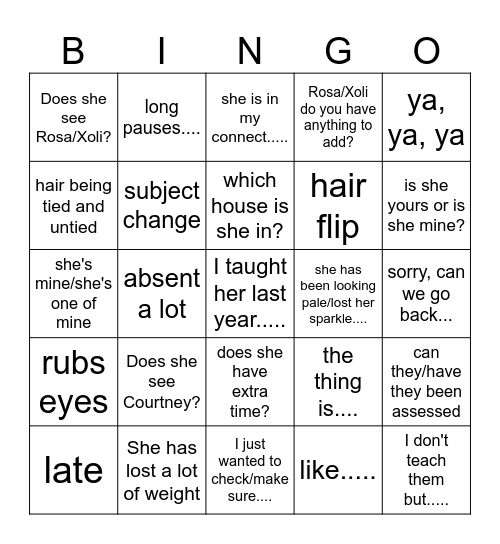 Progress Meeting Bingo Card