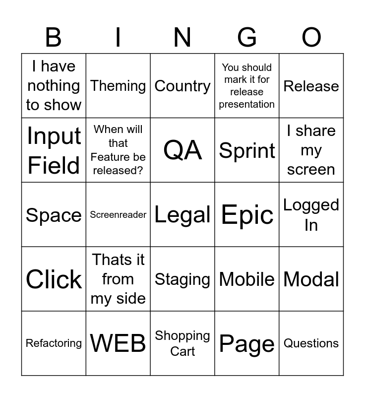 Development Review Bingo Card