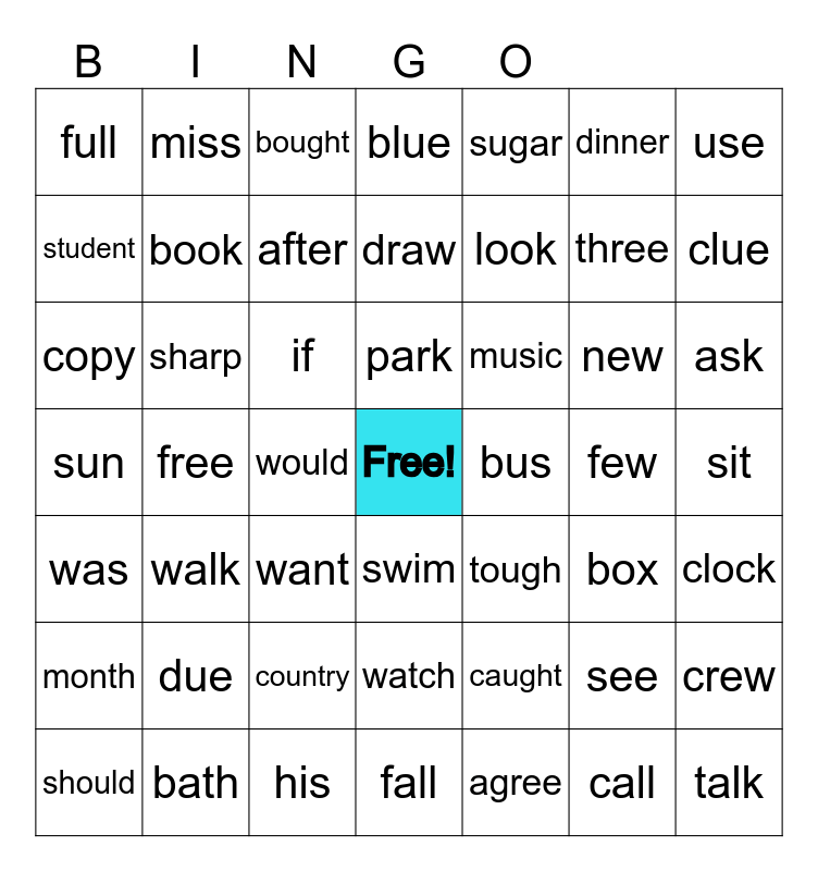 Single Vowels Bingo Card