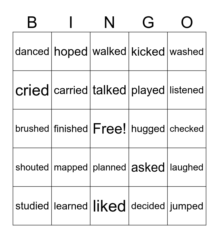 Regular Past Tense Verbs Bingo Card