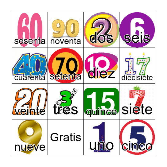 Los números en español Bingo Card