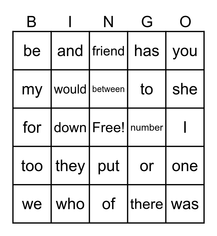 TRICK WORD Bingo Card