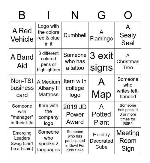 Scavenger Hunt Bingo Card
